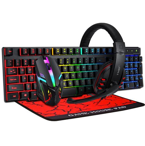 T WOLF TF800 4 IN 1 Gaming Combo With RGB Wired Keyboard Mouse Mouse Pad Stereo