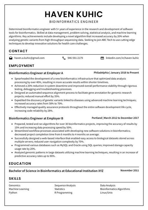 Bioinformatics Engineer Resume Cv Example And Writing Guide