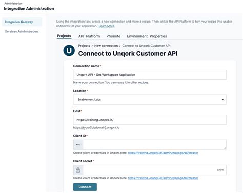 how to create an unqork connector using the integration gateway