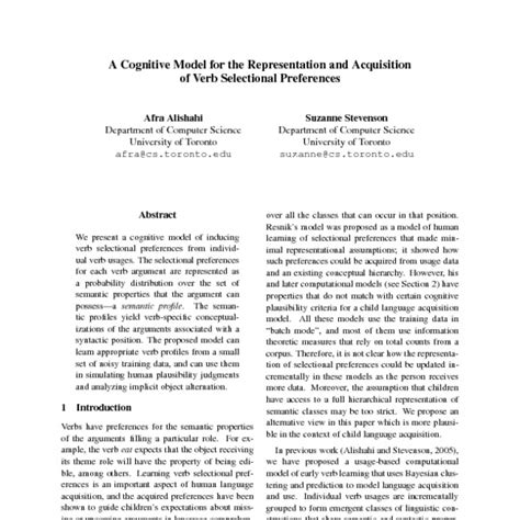 A Cognitive Model For The Representation And Acquisition Of Verb