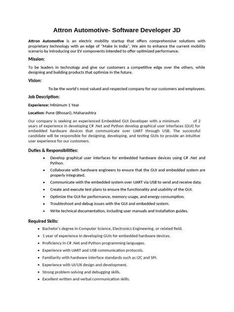 jd software developer pdf embedded system graphical user interfaces