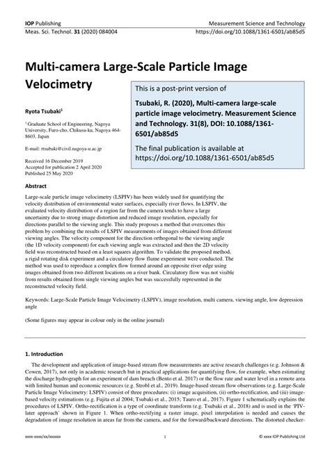 Pdf Multi Camera Large Scale Particle Image Velocimetry