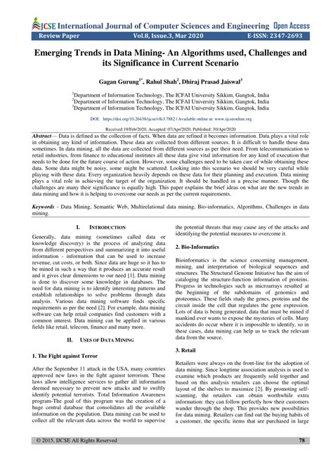 Pdf Emerging Trends In Data Mining An Algorithms Used Challenges And Its Significance In