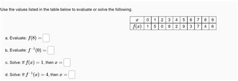 solved use the values listed in the table below to evaluate