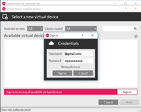 Android Unable To Start Genymotion And Virtual Device Version Dont Match Getting Network