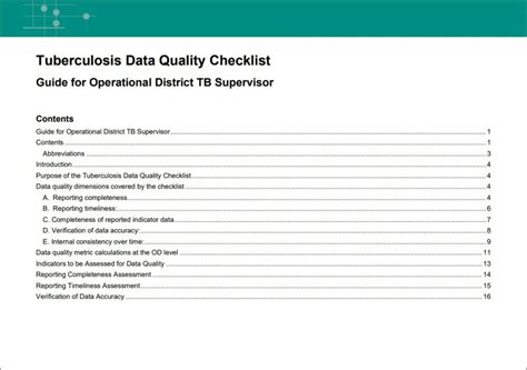 Tuberculosis Data Quality Checklist Guide For Operational District Tb Supervisor Tb Diah