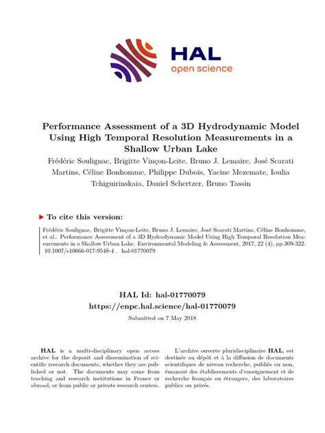 Performance Assessment Of A 3d Hydrodynamic Model Pdf Viscosity Lake