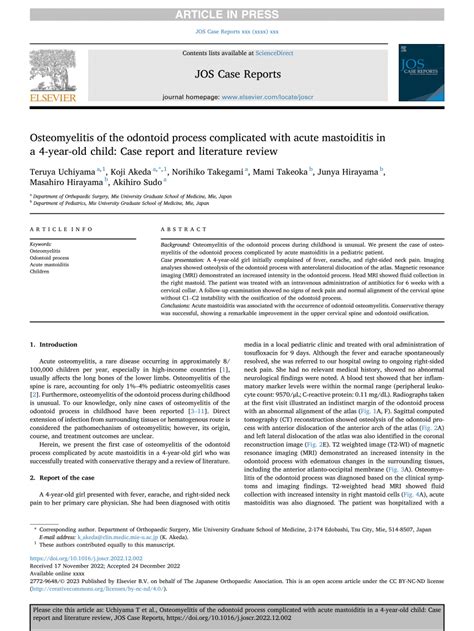 Pdf Osteomyelitis Of The Odontoid Process Complicated With Acute