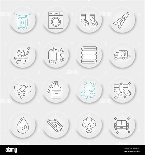 Laundry Line Icon Set Washing Symbols Collection Vector Sketches