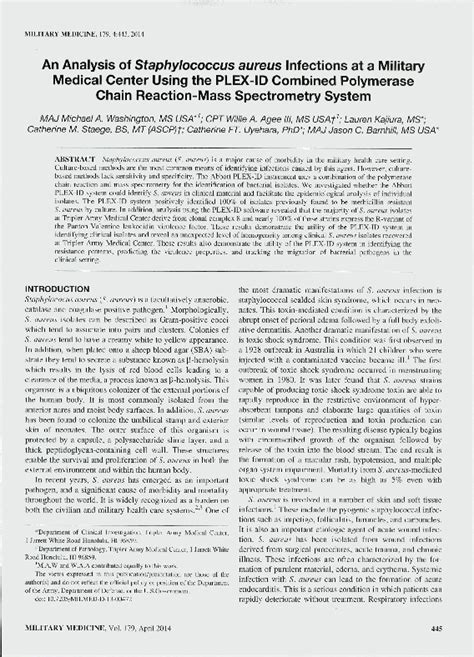 Pdf An Analysis Of Staphylococcus Aureus Infections At A Military Medical Center Using The