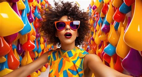 Premium Photo A Young Woman Wearing Party Glasses And Taking Her