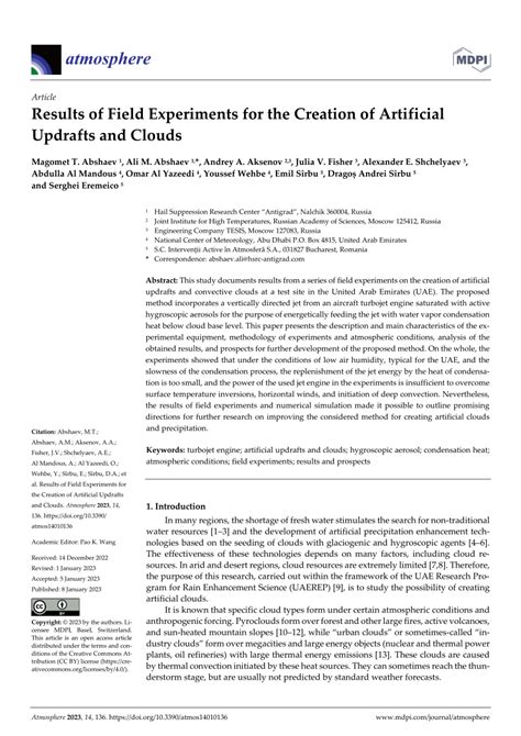 Pdf Results Of Field Experiments For The Creation Of Artificial Updrafts And Clouds