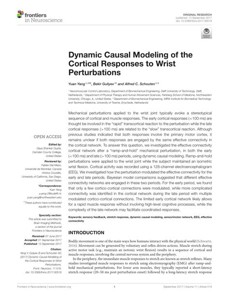 Pdf Dynamic Causal Modeling Of The Cortical Responses To Wrist Perturbations