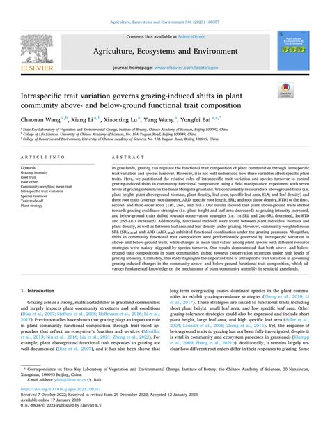 Pdf Intraspecific Trait Variation Governs Grazing Induced Shifts In