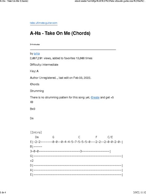 A Ha Take On Me Chords Download Free Pdf Song Structure Songs