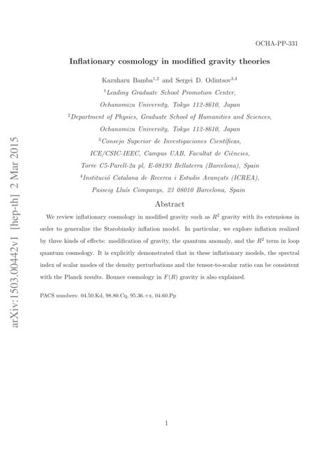 Pdf Inflationary Cosmology In Modified Gravity Theories