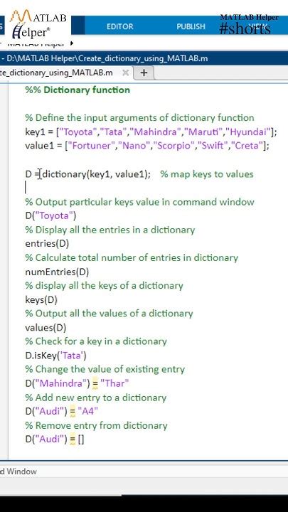create dictionary using matlab shorts youtube