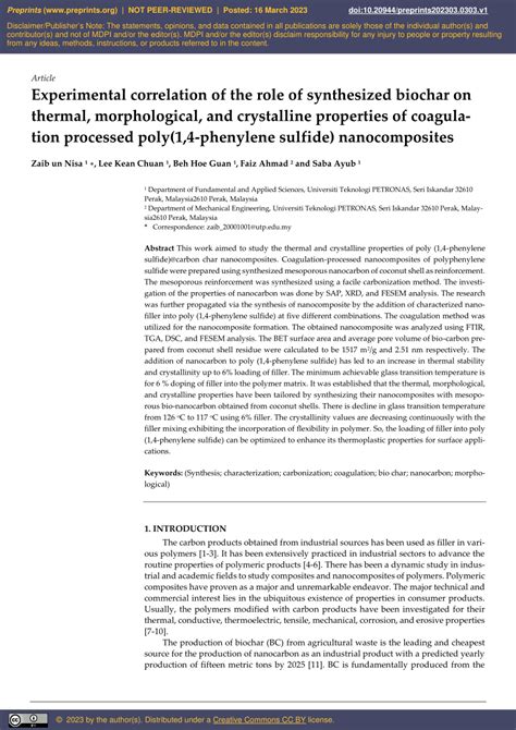 Pdf Experimental Correlation Of The Role Of Synthesized Biochar On Thermal Morphological And