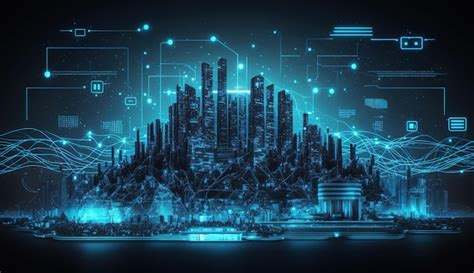 Premium Ai Image Abstract Futuristic Cityscape With A Network Of Glowing Lines And Dots That