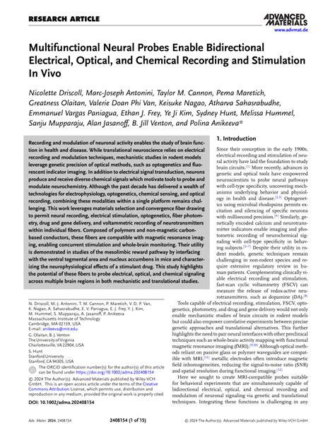 Pdf Multifunctional Neural Probes Enable Bidirectional Electrical Optical And Chemical