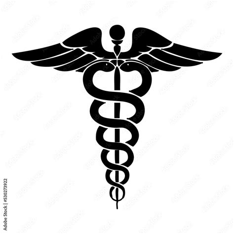 Símbolo Caduceo Con Silueta De Culebra Con Alas Y Bastón Aislado Stock