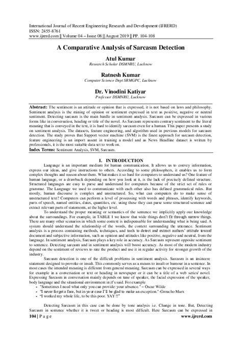 Pdf A Comparative Analysis Of Sarcasm Detection