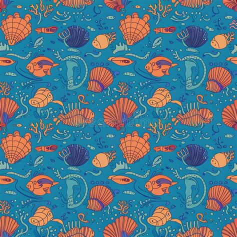 Ocean Pattern Seamless Design With Intricate Details Of Marine Life