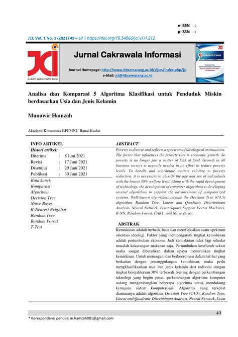 Pdf Analisa Dan Komparasi 5 Algoritma Klasifikasi Untuk Penduduk Miskin Berdasarkan Usia Dan