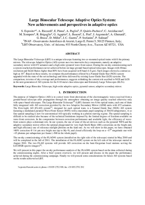Pdf Large Binocular Telescope Adaptive Optics System New Achievements And Perspectives In