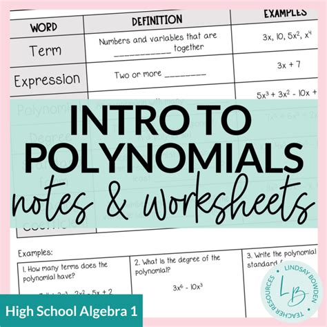 Intro To Polynomials Notes And Worksheets Lindsay Bowden