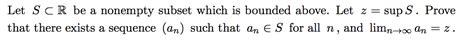 Solved Let Scr Be A Nonempty Subset Which Is Bounded Above