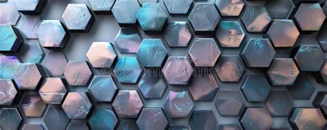 A Metallic Surface With A Repeating Pattern Of Hexagonal Tiles Each With A Different Shade Of