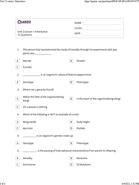 Inspire Unit 2 Lesson 1 Inheritance Pdf