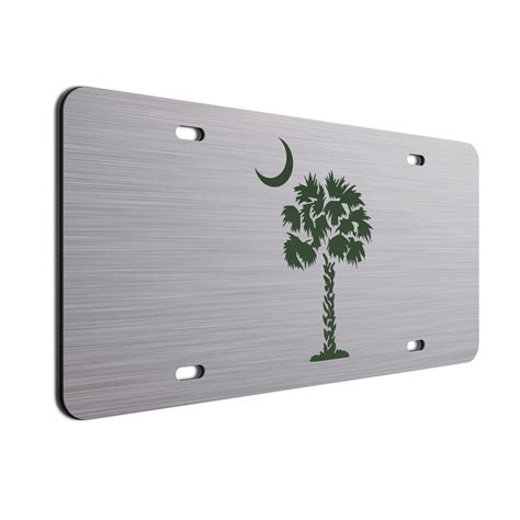 Dark Green Palm Tree Crescent Moon Brushed Aluminum Acm License Plate