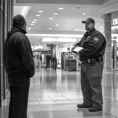 Security Guard Checking The Id Of A Contractor Entering The Mall