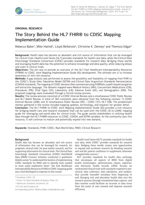 Pdf The Story Behind The Hl7 Fhir To Cdisc Mapping Implementation Guide