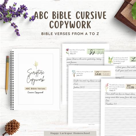Abc Bible Verse Cursive Copywork Bundle Cursive Handwriting Etsy