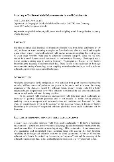 Accuracy Of Sediment Yield Measurements In Small Catchments