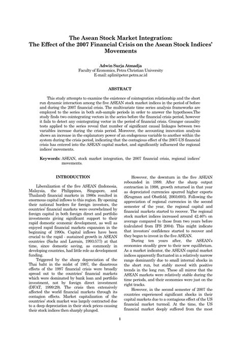 Pdf The Asean Stock Market Integration The Effect Of The 2007 Financial Crisis On The Asean