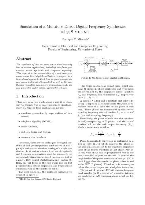 Pdf Simulation Of A Multitone Direct Digital Frequency Synthesizer