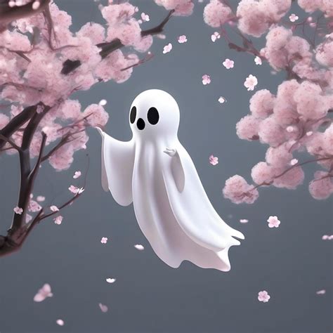 Premium Psd A Cute Ghost In A Cherry Blossom Forest Aigenerated