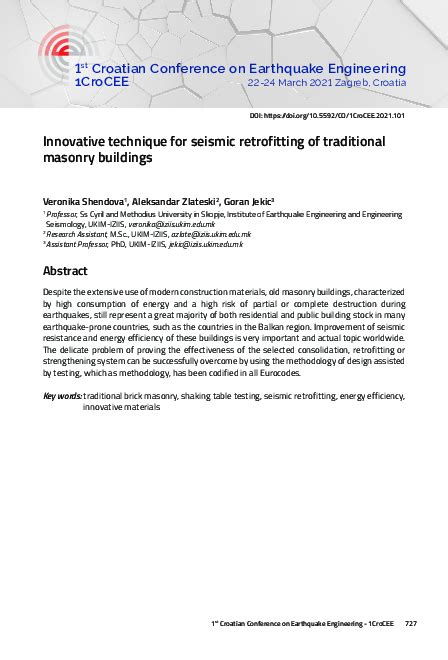 Pdf Innovative Technique For Seismic Retrofitting Of Traditional Masonry Buildings
