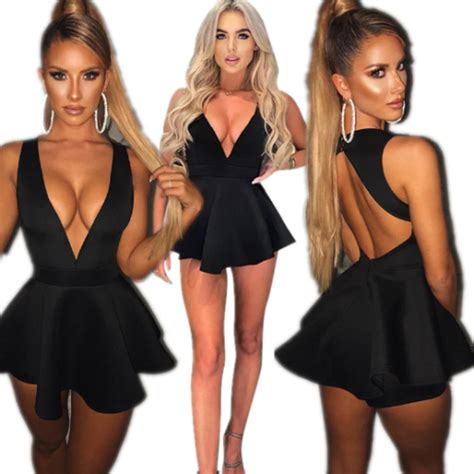 Super Short Mini Sexy Party Dress Deep V Backless Sexy Sleeveless