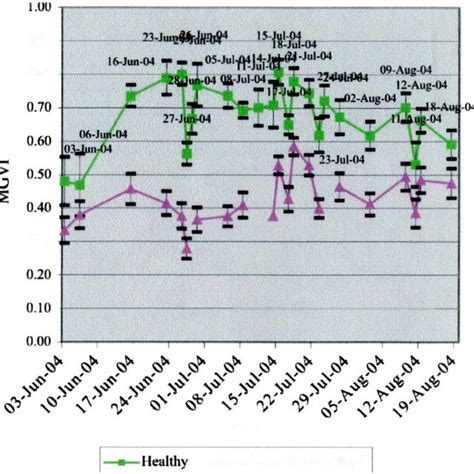 Meris Global Ve Getation Index Mgvi As Function Of Time For Healthy Download Scientific