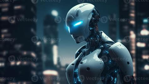 Futuristic Cyborg Women With Robotic Arm Standing Naked Generated By AI Stock Photo At