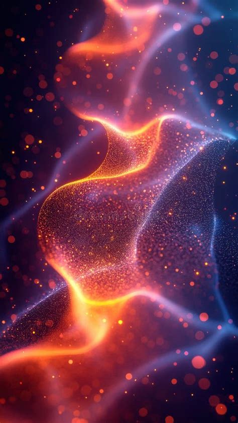 Mesmerizing Abstract Image Featuring Vibrant Orange And Blue Waves With Glowing Particles