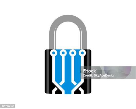 Padlock With Tech Circuit Connection Inside Stock Illustration