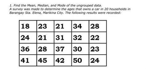 solved 1 find the mean median and mode of the ungrouped data a