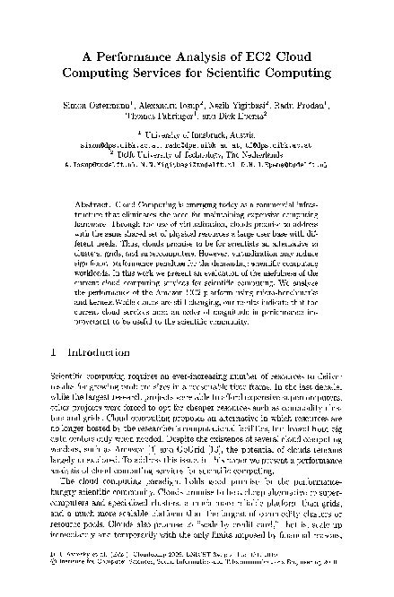 Pdf A Performance Analysis Of Ec2 Cloud Computing Services For Scientific Computing