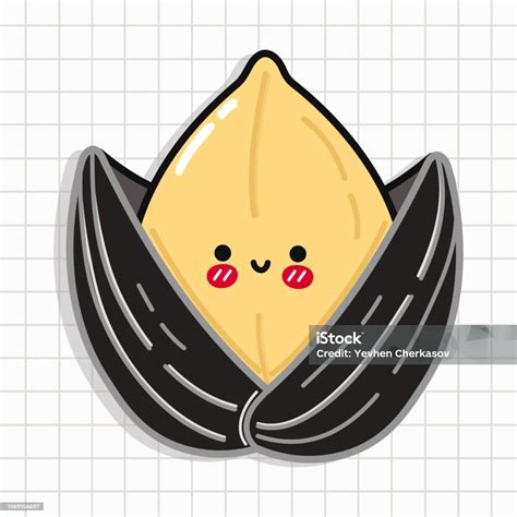 Stiker Biji Bunga Matahari Lucu Yang Lucu Vektor Gambar Kartun Kawaii Gambar Tangan Ikon